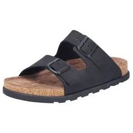 Pantolette Rieker, Herren, Gr. 43, schwarz, Nubukleder, unifarben, Schuhe Pantolette, Sommerschuh, Strandschuh, Hausschuh mit bequemem Fu&szlig;bett