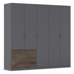 Kleiderschrank Rauch "Dreht&uuml;renschrank Schrank Garderobe Schlafzimmerschrank KODA", grau (graumetallic, atlantic oak dunkel), B:226cm H:210cm T:54cm, Holzwerkstoff, Schr&auml;nke, Kleiderschrank, mit asymmetrisch angeordneten Schubladen MADE IN GERMANY