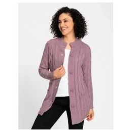 Longstrickjacke Inspirationen, Damen, Gr. 44, lila (mauve), 60% Baumwolle, 40% Polyacryl, unifarben, Strickjacken Longstrickjacke