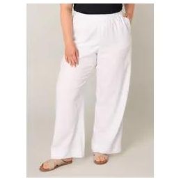 Leinenhose Base Level Curvy "Yula", Damen, Gr. 50, N-Gr, natural wei&szlig;, Web, Obermaterial: 55% Leinen, 45% Viskose, unifarben, loose fit lang, Hosen, Sommerhose, Leinen-Viskose-Mix, mit elastischem Bund