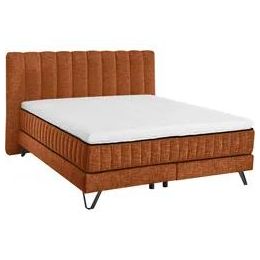 Boxspringbett "Baldwin", orange, B:202cm L:212cm, 100% Polyester, SET ONE BY Musterring, Komplettbetten, Boxspringbett, Liegefl&auml;che 180 x 200 cm, Duo-Matratze, Kopfteil mit Steifensteppung