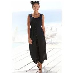 Maxikleid Lascana, Damen, Gr. 46, N-Gr, schwarz, Web, Obermaterial: 85% Viskose, 15% Leinen. Futter: 100% Baumwolle, unifarben, figurumspielend kn&ouml;chelfrei, Rundhals, Kleider Maxikleid, mit breiten Tr&auml;gern aus Webware in Leinenoptik, sommerlich