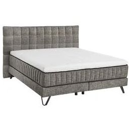 Boxspringbett "Baldwin", grau, B:202cm L:212cm, 100% Polyester, SET ONE BY Musterring, Komplettbetten, Boxspringbett, mit Duo-Matratze, Kopfteil mit quadratischer Steppung, 180 x 200 cm