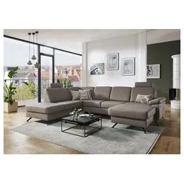 Wohnlandschaft DIE PLANBAR "PN-EM15047 U-Form, mit Kopfst&uuml;tzen", artischocke, B:309cm H:104cm T:235cm, Sofas, Wohnlandschaft, Echtleder, wahlweise mit Bettfunktion u. Stauraum