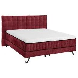 Boxspringbett "Baldwin", rot, B:202cm L:212cm, 100% Polyester, SET ONE BY Musterring, Komplettbetten, Boxspringbett, mit Duo-Matratze, Kopfteil mit quadratischer Steppung, 180 x 200 cm