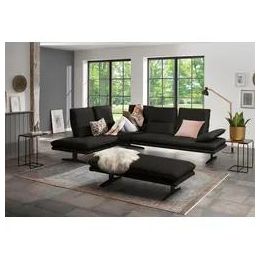 Ecksofa W.Schillig "broadway, Designsofa, toller Sitzkomfort, zeitlos, elegant, L-Form", schwarz (schwarz z59), B:284cm H:94cm T:224cm, Longlife Xtra-Leder Z59: Glattleder mit modischer Pr&auml;gung. Hautst&auml;rke 0, 9 - 1, 1 mm, Sofas, Ecksofa, Sitztiefenverstellung, Kopfteil- & Seitenteilverstellung, Breite 284cm