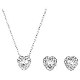 Ohrring und Ketten Set Swarovski "Multipack Schmuck Geschenk Ariana Grande Herz", silber (metallfarben, kristallwei&szlig;, kristallwei&szlig;), Schmuck_Sets, Damen, Metall, glitzernd, gl&auml;nzend, mit Swarovski Kristall