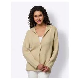 Cardigan Heine, Damen, Gr. 46, beige (sand), 49% Polyacryl, 27% Polyester, 14% Polyamid, 6% Wolle, 4% Elasthan, meliert, unifarben, Strickjacken