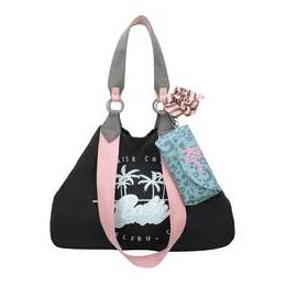 Henkeltasche Fritzi aus Preussen "Izzy Medium Barbie", Damen, Gr. B/H/T: 42cm x 29cm x 15cm, schwarz, Baumwollmischung, bedruckt, Taschen, mit abnehmbarem Brillenetui