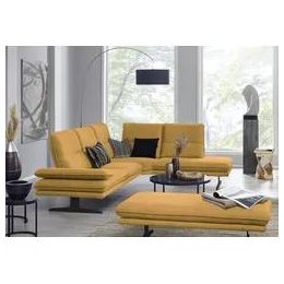 Ecksofa W.Schillig "broadway, Designsofa, toller Sitzkomfort, zeitlos, elegant, L-Form", gelb (kurkuma z69), B:284cm H:94cm T:224cm, Longlife Xtra-Leder Z69: Das feinnarbige, gedeckte Softleder Z69 besticht durch seine au&szlig;ergew&ouml;hnliche Weichheit im trendigen &raquo;Vintage-Look&laquo;, Hautst&auml;rke 0, 9 - 1, 1 mm, Sofas, Ecksofa, Sitztiefenverstellung, Kopfteil- & Seitenteilverstellung, Breite 284cm