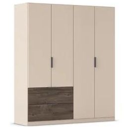 Kleiderschrank Rauch "Dreht&uuml;renschrank Schrank Garderobe Schlafzimmerschrank KODA", beige (beige (champagner), atlantic oak dunkel), B:181cm H:210cm T:54cm, Holzwerkstoff, Schr&auml;nke, Kleiderschrank, mit asymmetrisch angeordneten Schubladen MADE IN GERMANY
