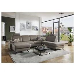 Wohnlandschaft DIE PLANBAR "PN-EM15047 U-Form, mit Kopfst&uuml;tzen", artischocke, B:309cm H:104cm T:235cm, Sofas, Wohnlandschaft, Echtleder, wahlweise mit Bettfunktion u. Stauraum