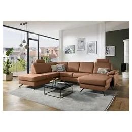 Wohnlandschaft DIE PLANBAR "PN-EM15047 U-Form, mit Kopfst&uuml;tzen", parkett, B:309cm H:104cm T:235cm, Sofas, Wohnlandschaft, Echtleder, wahlweise mit Bettfunktion u. Stauraum
