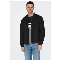 Only & Sons Bomberjacke ONLY & SONS "ONSLUCAS FAKE SUEDE BOMBER OTW", Herren, Gr. S, schwarz, Web, Obermaterial: 100% Polyester, unifarben, regular fit normal, Rippb&uuml;ndchen, Jacken Bomberjacke, Polyester, regular fit