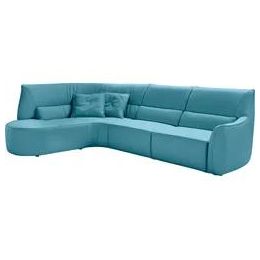 Ecksofa Egoitaliano "Puffy, extravagant & edel, Retro Designsofa, hoher Sitzkomfort, L-Form", blau (t&uuml;rkis), B:330cm H:88cm T:205cm, Leder &raquo;BULL&laquo; (echtes Rindsleder). Geschliffenes, pigmentiertes und behandeltes Rindsleder mit einer Dicke von 1, 3-1, 5 mm. Dieses Leder zeigt eine ziemlich weiche Hand mit einem halb undurchsichtigen Aussehen. Es handelt sich um ein gesch&uuml;tztes Leder. Eine leichte D
