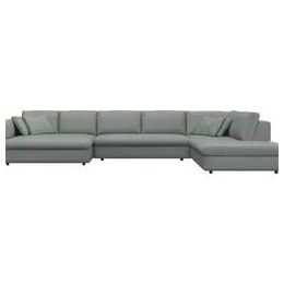 Wohnlandschaft FLEXLUX "Lovane, U-Form, bequem und komfortabel", blau (sky blau), B:400cm H:84cm T:272cm, 62% Polyester/14% Cotton/7% Linen, Sofas, Wohnlandschaft, Weich & anschmiegsam, gro&szlig;e Sitztiefe auf Kaltschaum, Dekokissen inkl.