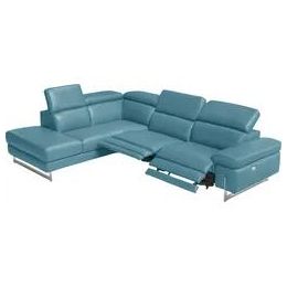 Ecksofa Egoitaliano "Candice, elegant, edel und bequem, erstklassiger Sitzkomfort, L-Form", blau (t&uuml;rkis), B:278cm H:100cm T:221cm, Leder &raquo;CAREZZA&laquo; (Rindsleder). Halbnarbiges Naturleder mit einer Dicke von 1, 2-1, 4 mm. Es hat eine weiche und wachsartige Hand mit halb undurchsichtigem Aussehen. CAREZZA ist ein Naturleder, das die urspr&uuml;nglichen Eigenschaften der M&auml;ntel nicht ver&auml;ndert. Das Vorhand