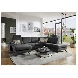 Wohnlandschaft DIE PLANBAR "PN-EM15047 U-Form, mit Kopfst&uuml;tzen", grau (anthrazit), B:309cm H:104cm T:235cm, Sofas, Wohnlandschaft, Echtleder, wahlweise mit Bettfunktion u. Stauraum