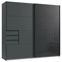 Schwebet&uuml;renschrank wimex "Tilburg", schwarz (grafit, durchg&auml;ngige t&uuml;rfront glas schwarz, &acirc;bsetzung grafit), B:225cm H:208cm T:65cm, Holzwerkstoff, Schr&auml;nke, Schwebet&uuml;renschrank, mit Glaselementen
