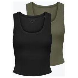 Tanktop Only "ONLEASY S/L TANK TOP JRS 2 PACK", Damen, Gr. L (40), schwarz (schwarz pack:kalamata), Jersey, Obermaterial: 95% Baumwolle, 5% Elasthan, unifarben, normal, Rundhals, Tops Tanktop, Baumwollmischung, regular fit