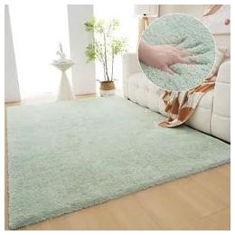 Hochflor-Teppich OTTO HOME "Microfaser Teppich Magong, besonders weich, sehr feiner Flor" Gr. 2, gr&uuml;n (pastellgr&uuml;n), B:80cm H:30mm L:150cm, Kunstfaser, Teppiche, uni, Wohnzimmer, Schlafzimmer, Kinderzimmer, auch rund und als L&auml;ufer