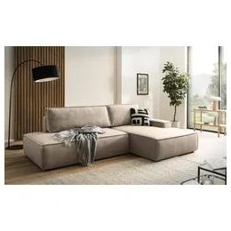 Ecksofa Home Affaire "SHERWOOD, Schlafsofa in L-Form offen (275cm), Cord, Leinenoptik", braun (hellbraun), B:275cm H:85cm T:167cm, 100% Polyester, Sofas, Ecksofa, Schlaffunktion und Bettkasten, Kedernaht, hoher Sitz- & Liegekomfort