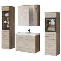 Badm&ouml;bel-Set Welltime "MADRIT II, Schrank mit Waschbecken, 2 H&auml;nger, Spiegelschrank", braun (eiche san remo), B:120,4cm H:131,5cm T:34,5cm, Holzwerkstoff, Kastenm&ouml;bel-Sets, Badm&ouml;bel-Set, H&auml;ngende Badm&ouml;bel mit Glaseins&auml;tzen &ndash; in vielen Farben erh&auml;ltlich