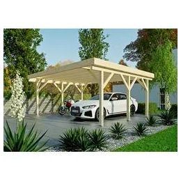 Doppelcarport Konifera "Jupiter I", beige (unbehandelt), B/H/T: 222cm x, Carports, Bausatz, Leimholz naturbelassen, PET-Flachdach lichtdurchl&auml;ssig