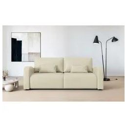 3-Sitzer OTTO HOME "JIGGS wahlweise Schlafsofa mit Bettkasten, Ma&szlig;e B/H/T: 228/96/110 cm", beige (hellbeige), B:228cm H:96cm T:110cm, 100% Polyester, Sofas, Sofa mit Wellenunterfederung, enth&auml;lt 2 R&uuml;ckenkissen und 2 Zierkissen