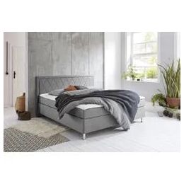 Boxbett "Helen", grau (hellgrau), L:205cm, Bettgestell und seitliche Einfassung der Matratzen: Strukturstoff, 100% Polyester;Spiegelfl&auml;che der Matratze: 100% Polyester;Topper: 100% Polyurethan, Bezug (100% Polyester), ATLANTIC HOME COLLECTION, Komplettbetten, Tonnentaschenfederkern-Matratze und Topper, wahlweise mit Bettkasten