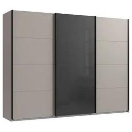 Kleiderschrank wimex "Tilburg, Metallgriffe, Made in Germany", schwarz (saharagrau, durchg&auml;ngige t&uuml;rfront glas schwarz, absetzung grafit), B:270cm H:208cm T:65cm, Holzwerkstoff, Schr&auml;nke, Kleiderschrank, mit Schwebet&uuml;ren, jeweils 1 Glaselement, 180, 225 oder 270cm breit