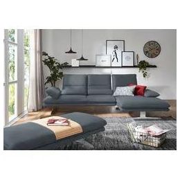 Ecksofa W.Schillig "broadway, Designsofa mit tollem Sitzkomfort, L-Form", blau (blau z69), B:291cm H:94cm T:164cm, Longlife Xtra-Leder Z69: Das feinnarbige, gedeckte Softleder Z69 besticht durch seine au&szlig;ergew&ouml;hnliche Weichheit im trendigen &raquo;Vintage-Look&laquo;, Hautst&auml;rke 0, 9 - 1, 1 mm, Sofas, Ecksofa, Sitztiefenverstellung, Kopfteil- & Seitenteilverstellung, Breite 291cm