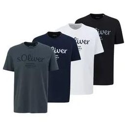 T-Shirt s.Oliver "T-Shirt Logo T-Shirt 4er Pack", Herren, Gr. S, bunt (wei&szlig;, blau, dunkelgrau, schwarz), Obermaterial: 100% Baumwolle CO., Shirts T-Shirt