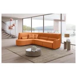 Ecksofa Egoitaliano "Puffy, extravagant & edel, Retro Designsofa, hoher Sitzkomfort, L-Form", orange, B:330cm H:88cm T:205cm, Leder &raquo;BULL&laquo; (echtes Rindsleder). Geschliffenes, pigmentiertes und behandeltes Rindsleder mit einer Dicke von 1, 3-1, 5 mm. Dieses Leder zeigt eine ziemlich weiche Hand mit einem halb undurchsichtigen Aussehen. Es handelt sich um ein gesch&uuml;tztes Leder. Eine leichte Deckschi