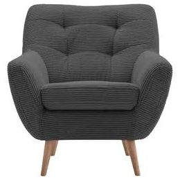Sessel exxpo - SOFA FASHION "Scandi, Loungesessel mit tollem Sitzkomfort, hochwertige Polsterung", grau (anthrazit), B:87cm H:92cm T:92cm, Sessel, Sessel, bequem, hohe Holzf&uuml;&szlig;e