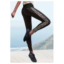 Leggings Lascana ACTIVE, Damen, Gr. M (40/42), N-Gr, schwarz, Obermaterial: 95% Baumwolle, 5% Elasthan, unifarben mit Farbeins&auml;tzen, figurbetont lang, Hosen Leggings, Eins&auml;tze mit Leopardenmuster an den Beinen