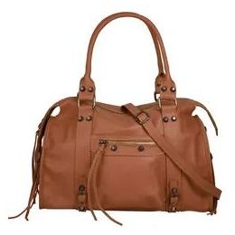 Shopper FORTY, Damen, Gr. B/H/T: 38cm x 25cm x 14cm onesize, braun (cognac), Leder, leicht gl&auml;nzend, unifarben, Taschen Shopper, echt Leder, Made in Italy