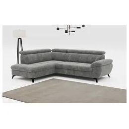 Ecksofa COTTA "Hudson L-Form, B: 256 cm", grau (steel), B:256cm T:207cm, Sofas, Ecksofa, mit Kopfteilverstellung, optional Bettfunktion & Bettkasten