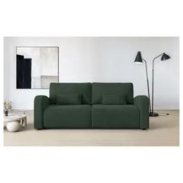 3-Sitzer OTTO HOME "JIGGS wahlweise Schlafsofa mit Bettkasten, Ma&szlig;e B/H/T: 228/96/110 cm", gr&uuml;n (dunkelgr&uuml;n), B:228cm H:96cm T:110cm, 100% Polyester, Sofas, Sofa mit Wellenunterfederung, enth&auml;lt 2 R&uuml;ckenkissen und 2 Zierkissen