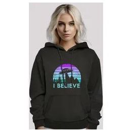 Kapuzenpullover F4NT4STIC "I BELIEVE UFO Alien Raumschiff Retro", Damen, Gr. M, schwarz, Obermaterial: 65% Baumwolle, 35% Polyester, relaxed fit, Pullover Kapuzenpullover, Premium Qualit&auml;t