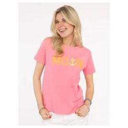 T-Shirt Zwillingsherz "MoinZH", Damen, Gr. M, rosa (neon fluo pink), Web, Obermaterial: 92% Baumwolle, 8% Elasthan, normal normal, Rundhals, Shirts T-Shirt, Kurzarm, Rundhalsausschnitt, Stickerei, Baumwollmischung