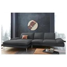 Ecksofa W.Schillig "enjoy&MORE, Designsofa, bequem, zeitlos und elegant, L-Form", schwarz (schwarz z59), B:340cm H:87cm T:185cm, Chenille-Flachgewebe R66 (85% Polyester, 15% Nylon);Longlife Xtra-Leder Z59: Glattleder mit modischer Pr&auml;gung. Hautst&auml;rke 0, 9 - 1, 1 mm;Stoff S37 (100% Polyester), Sofas, Ecksofa, mit Sitztiefenverstellung, F&uuml;&szlig;e silber matt, Breite 340 cm