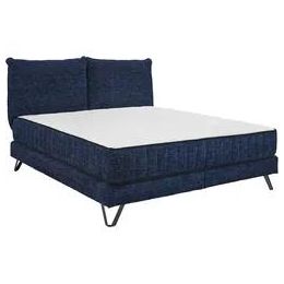 Boxspringbett "Baldwin", blau (dunkelblau), B:202cm L:212cm, 100% Polyester, SET ONE BY Musterring, Komplettbetten, Boxspringbett, Liegefl&auml;che 180 x 200 cm, Duo-Matratze (H3/H4), Kopfteil zweigeteilt