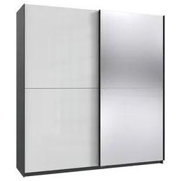 Kleiderschrank wimex "Mugano, B/T/H 135 oder 180/65/198cm, Made in Germany", front hg lack wei&szlig;, spiegel, korpus grafit, griffe schwarz, B:180cm H:198cm T:65cm, Holzwerkstoff, Schr&auml;nke, Kleiderschrank, 2 Schwebet&uuml;ren mit oder ohne Spiegel, Metallgriffe