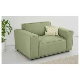 Loveseat Home Affaire "Avelin, 1.5 Sitzer, 140 cm, Chenille, Struktur-Boucle", gr&uuml;n (olive), B:140cm H:75cm T:96cm, 100% polyester, Sessel, mit Wellenunterfederung, Kedernaht, bodentief, Skandi-Design