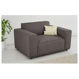 Loveseat Home Affaire "Avelin, 1.5 Sitzer, 140 cm, Chenille, Struktur-Boucle", grau (dunkelgrau), B:140cm H:75cm T:96cm, 100% polyester, Sessel, mit Wellenunterfederung, Kedernaht, bodentief, Skandi-Design