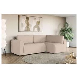 Ecksofa OTTO HOME "Zacharia wahlweise Schlafsofa mit Bettkasten, B/T/H 250/166/86 cm", beige, B:250cm H:86cm T:166cm, 100% Polyester, Sofas, Ecksofa, L-Form mit Wellenunterfederung, Ottomane rechts oder links bestellbar
