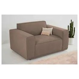 Loveseat Home Affaire "Avelin, 1.5 Sitzer, 140 cm, Chenille, Struktur-Boucle", braun, B:140cm H:75cm T:96cm, 100% polyester, Sessel, mit Wellenunterfederung, Kedernaht, bodentief, Skandi-Design