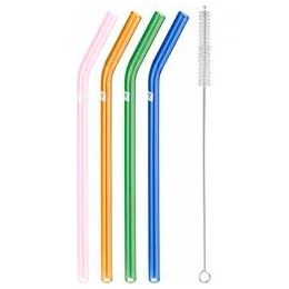 Trinkhalme Zwilling "Sorrento", bunt, L:23cm, Borosilikatglas, K&uuml;chenhelfer-Sets, Vier Glasstrohhalme, Borosilikatglas, gemischte Farben, gebogen