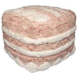 Pouf Kayoom "Bohist 225 50cm x 50cm, Strukturen mit Fransen und Quasten", rosa (rosa, creme), B:50cm H:45cm T:50cm, Baumwolle, Vlies, Poufs, Pouf, handgefertigt, Unikat, sehr gut kombinierbar, vielf&auml;ltig im Einsatz
